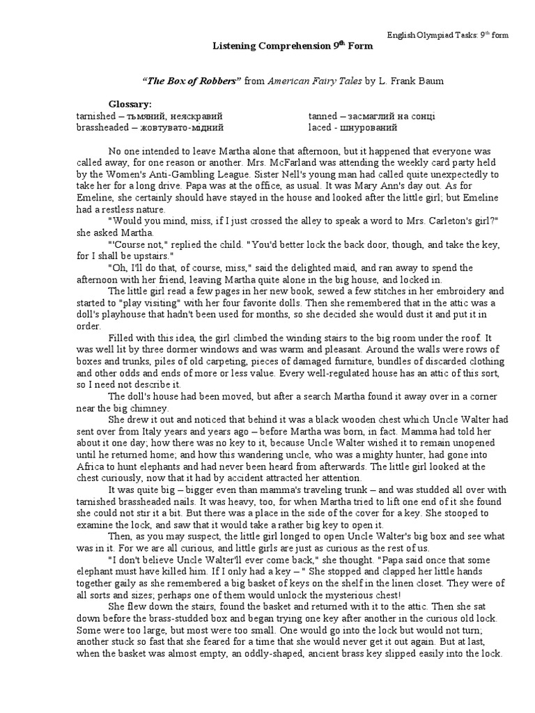 "The Box of Robbers" From American Fairy Tales by L. Frank Baum | PDF ...