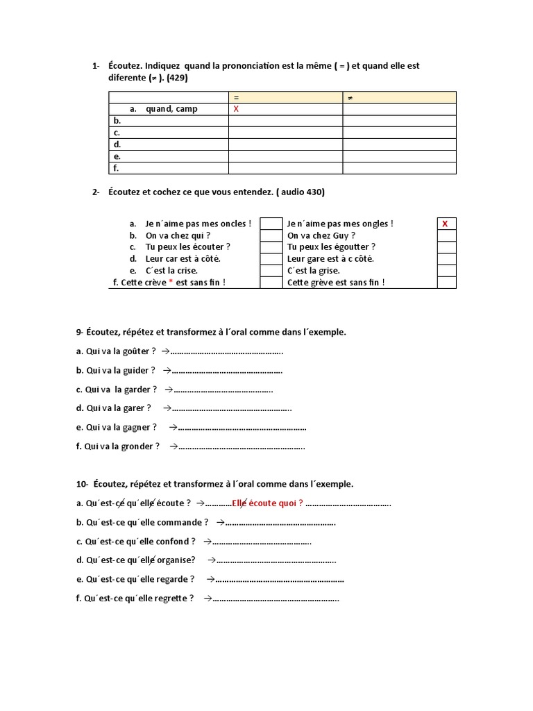 Exercices d'Écoute et de Prononciation en Français | PDF | Arts du ...
