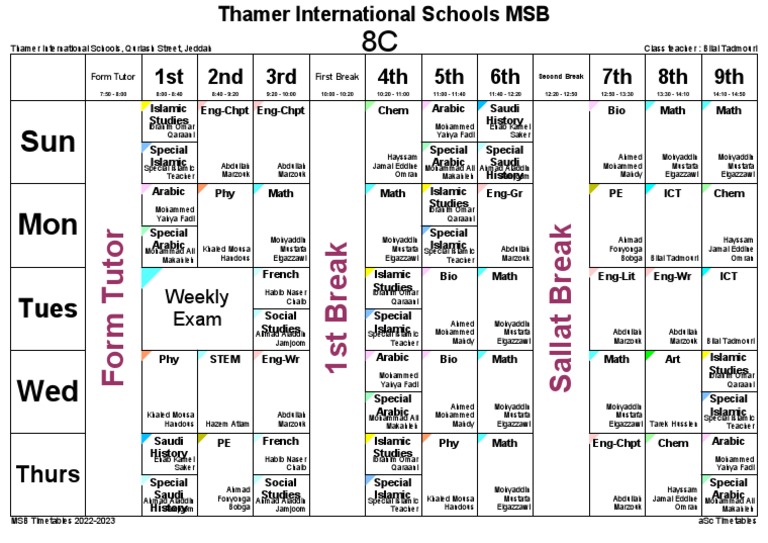 Class Schedules Grade 8C - Boys | PDF | Abrahamic Religions | Asia