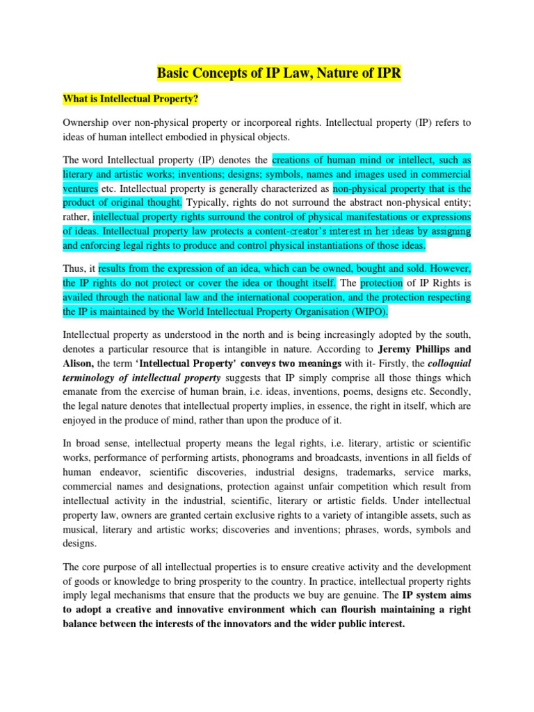 Basic Concepts of IP Law, Nature of IPR | PDF | Intellectual Property ...