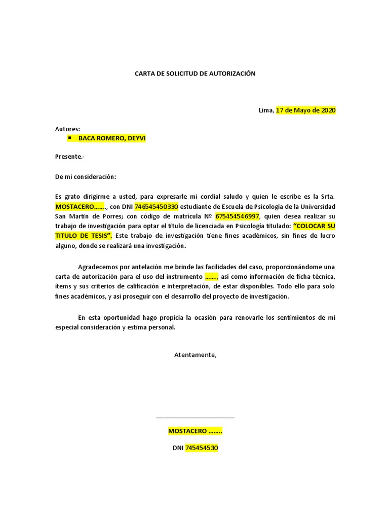 Modelo - Solicitud de Autorización | PDF