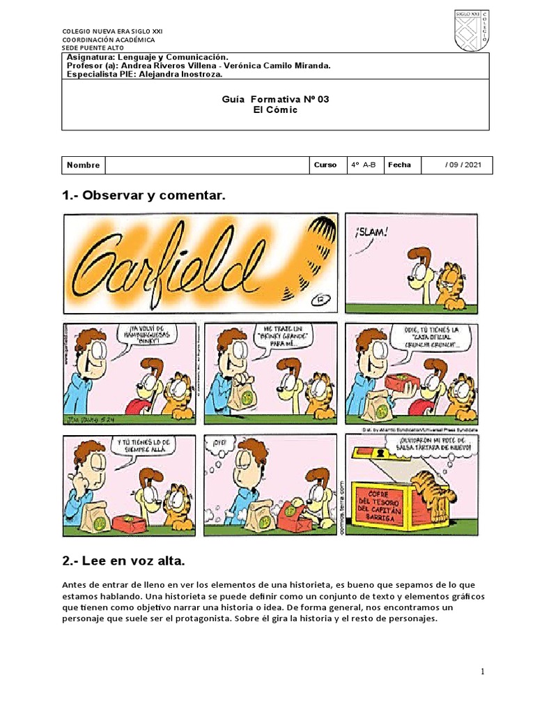 4° LENGUAJE Guía #3 Cómic | PDF | Cómics