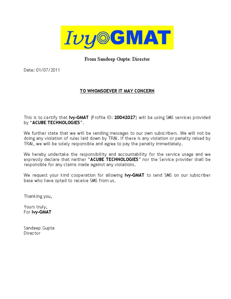 TRAI Letter Customer ID 20042027 | PDF