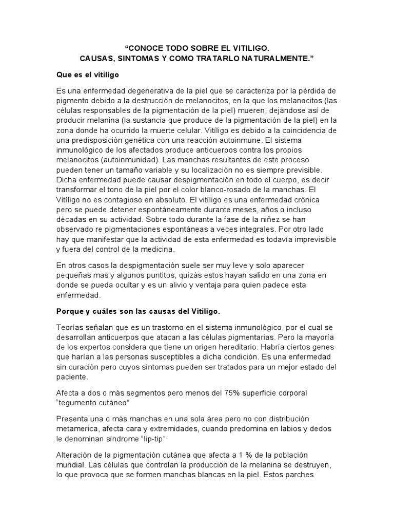 Conoce Todo Sobre El Vitiligo | PDF | Alimentos Conoce Todo Sobre El Vitiligo | PDF | Alimentos