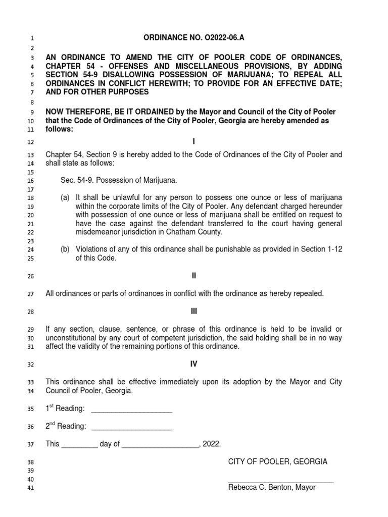 Pooler Marijuana Ordinance | PDF