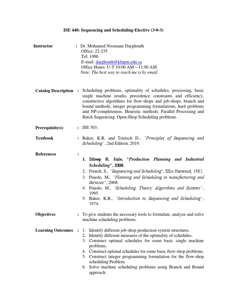 ISE 448 Syllabus | PDF | Computer Programming | Computer Science
