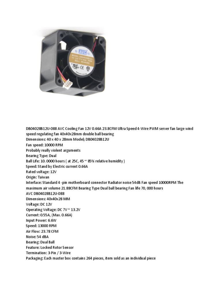 AVC DB04028B12U Fan Datasheet | PDF | Technology & Engineering