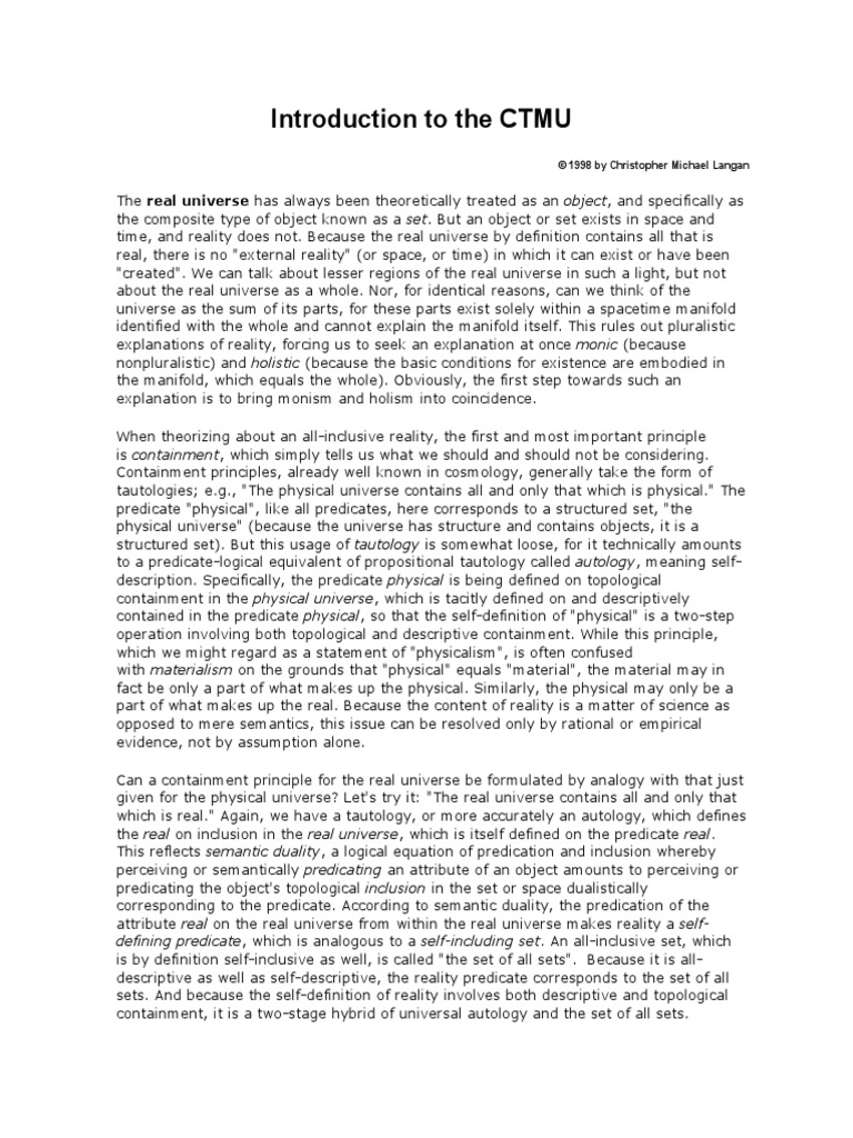 Introduction To The CTMU | PDF | Reality | Universe