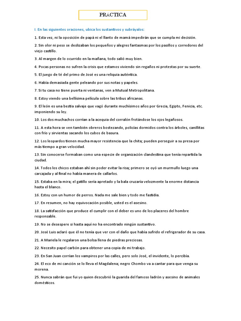 Identificación de Sustantivos en Ejercicios | PDF