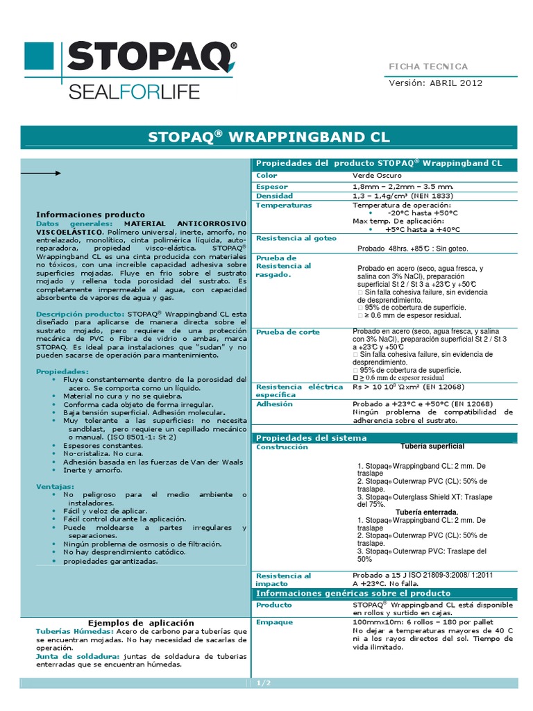 Ficha Tecnica STOPAQ Wrappingband CL | PDF
