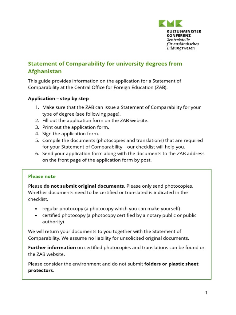 ZAB Statement of Comparability Guide | PDF | Diploma | Academic Degree