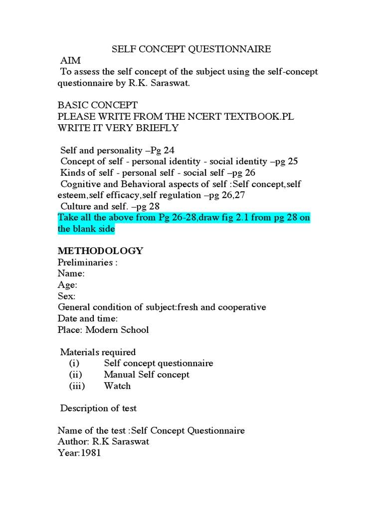 Self Concept Questionnaire | PDF | Self Concept | Self