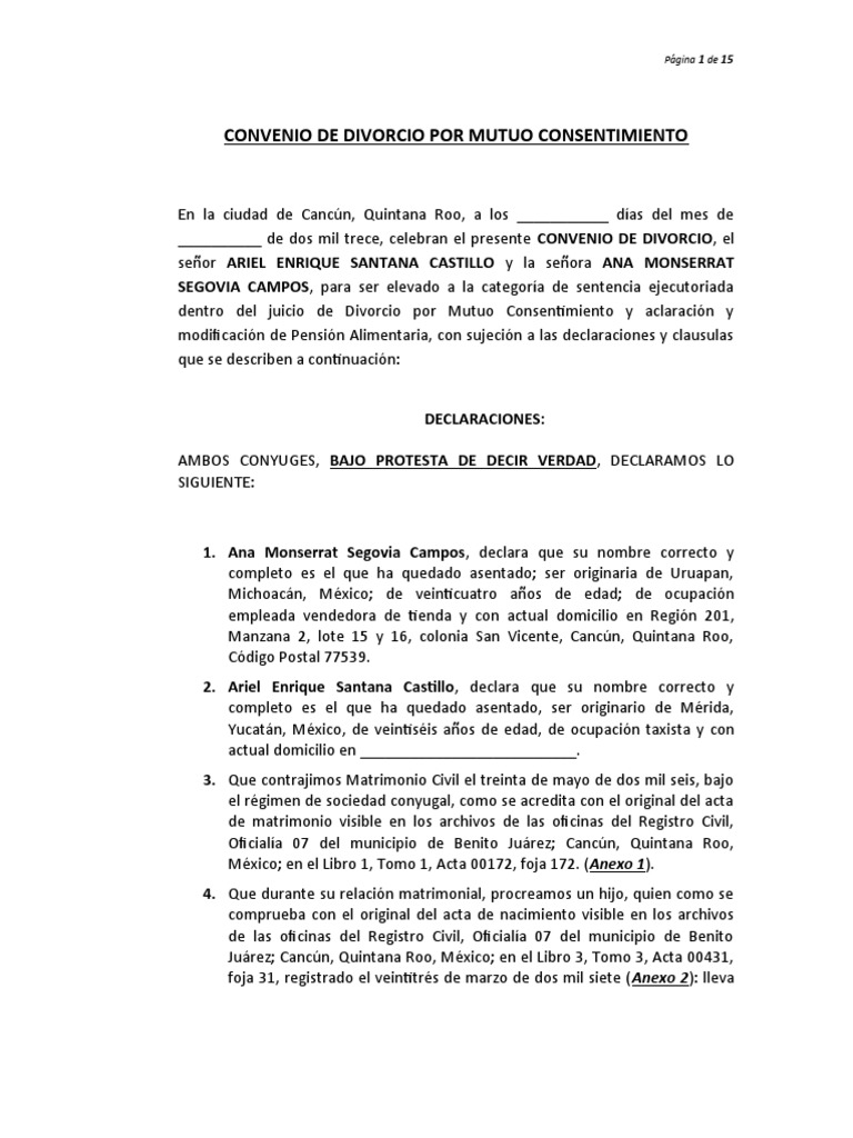 Convenio de Divorcio | PDF | Divorcio | Pensión alimenticia