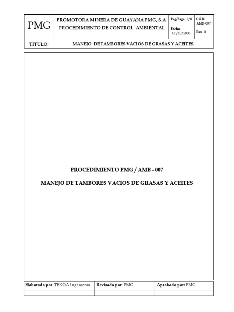 PMG Procd Tambores Vacios de Grasas y Aceites | PDF | Residuos ...