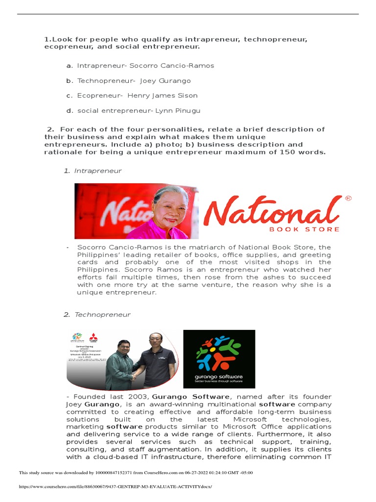 9437 Gentrep M3 Evaluate Activity | PDF | Entrepreneurship | Economies