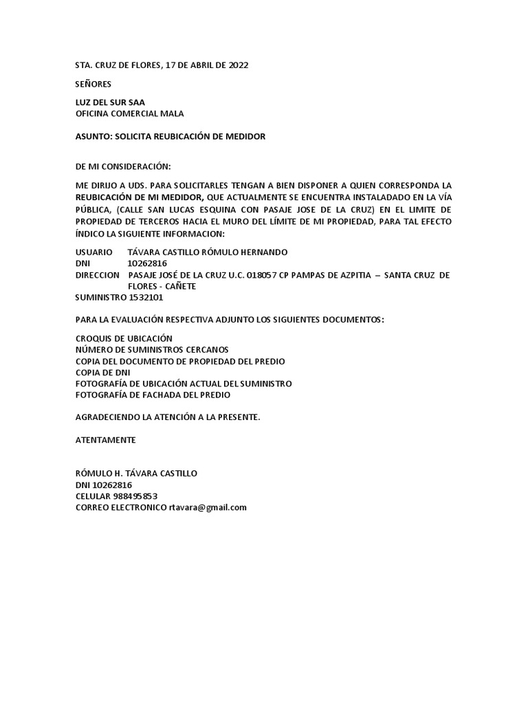 Solicitud de Reubicacion de Medidor | PDF | Política | Viajes y turismo