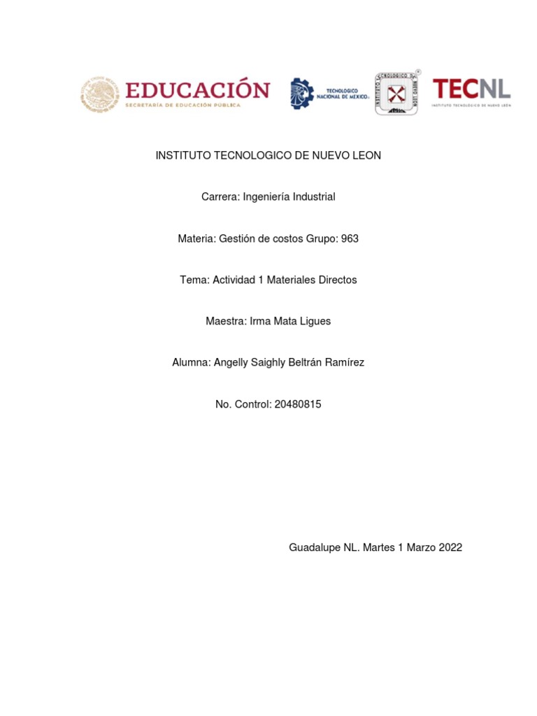 Actividad 1 Materiales Directos | PDF