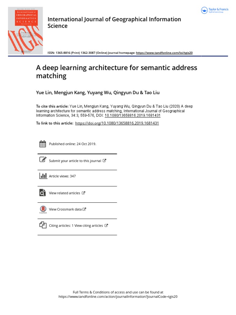 A Deep Learning Architecture for Semantic Address Matching | PDF | Deep Learning | Databases