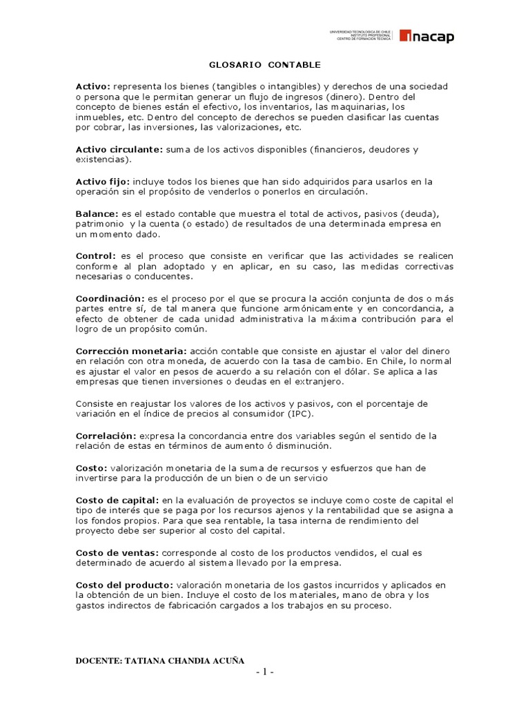 Glosario Contable | PDF | Costo | Contabilidad