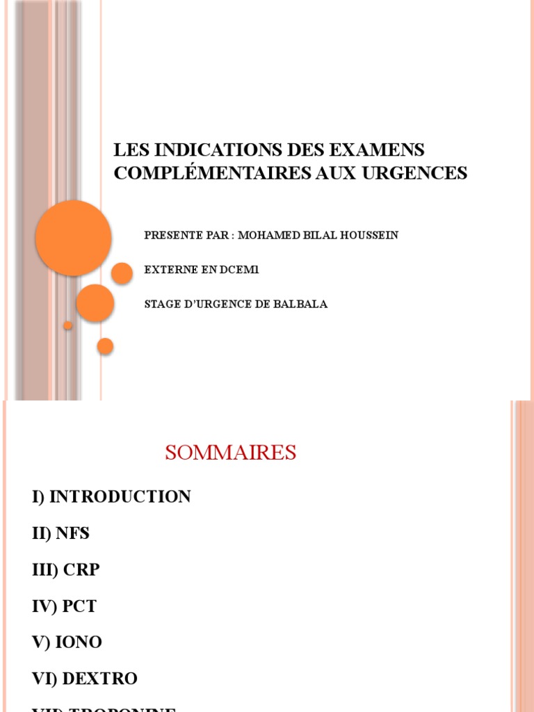 Les Indications Des Examens Complémentaires Aux Urgences | PDF | Anémie ...