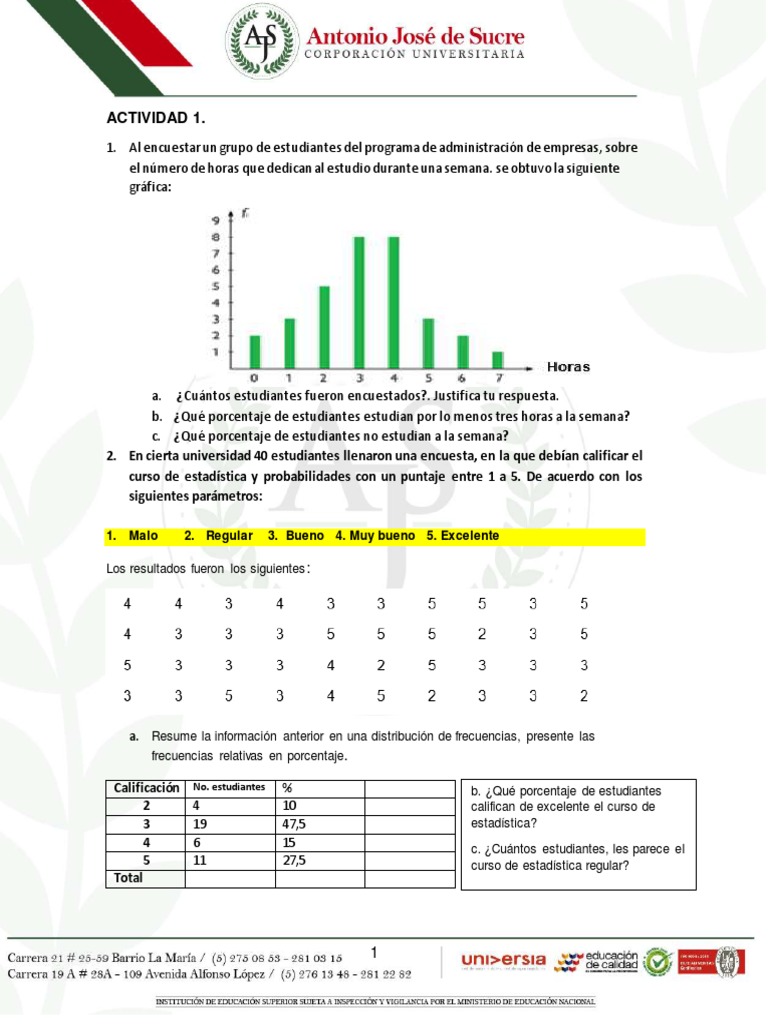 Actividad 1, Estadistica Descriptiva. | PDF | Estadísticas