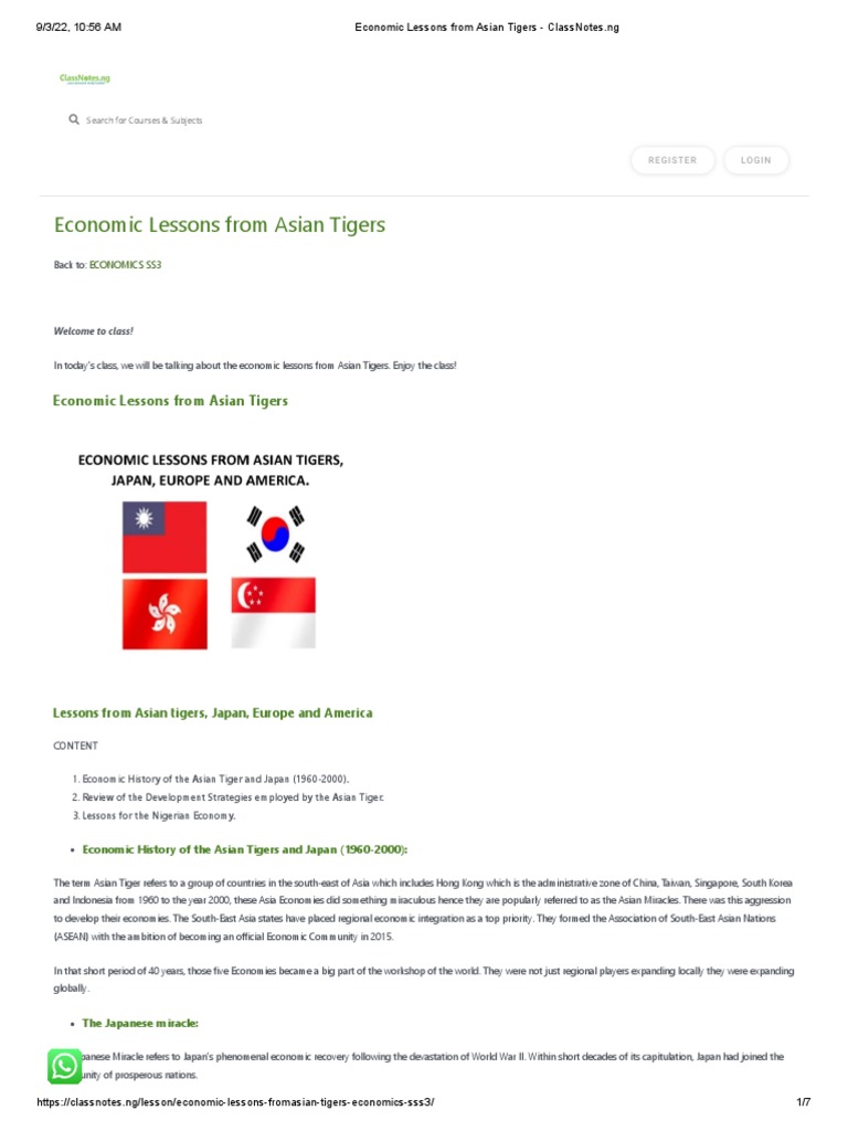 Economic Lessons From Asian Tigers - ClassNotes - NG | PDF | Four Asian ...