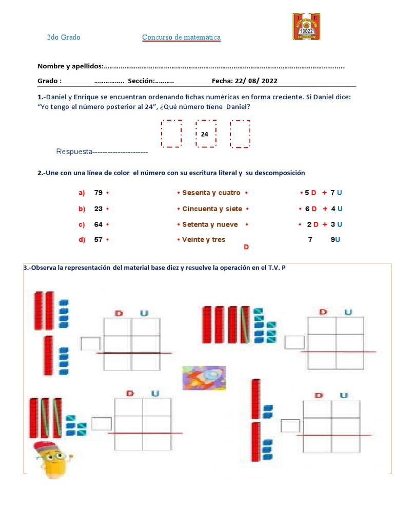 Hojas De Matemáticas Imprimibles Gratis Para Segundo Grado