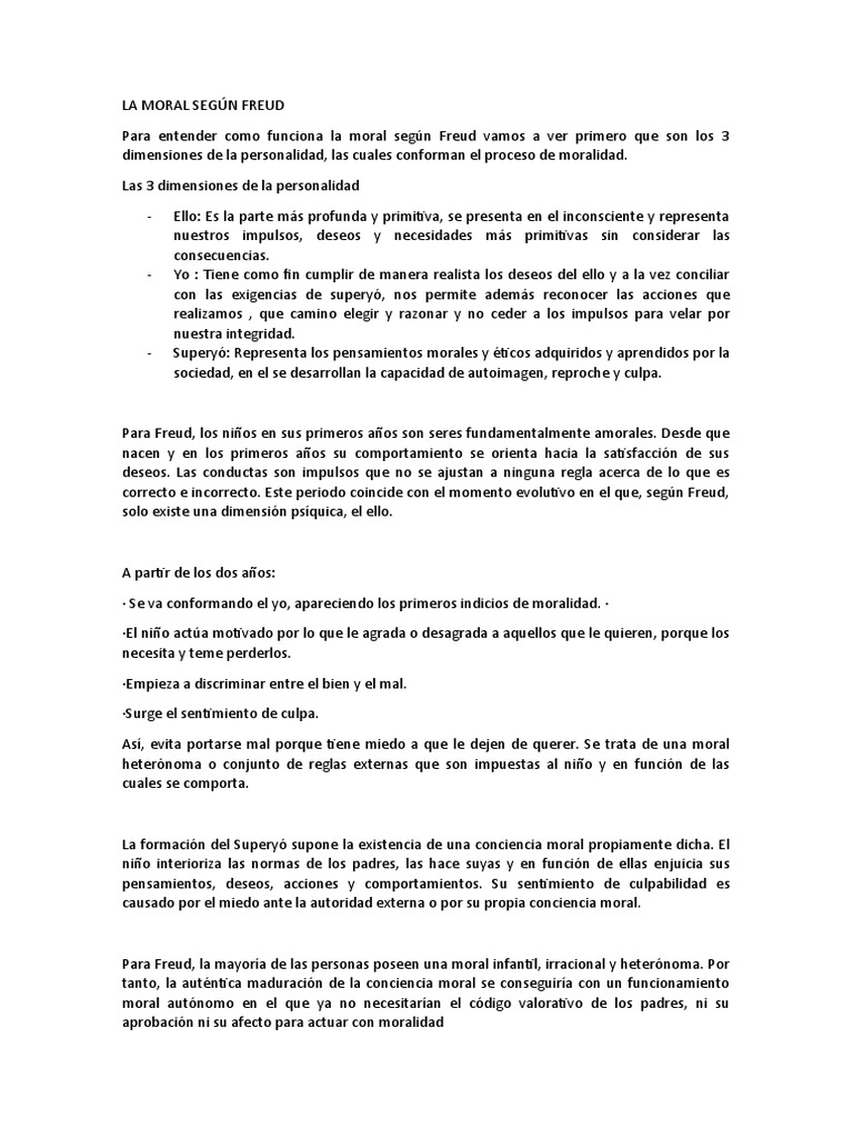 La Moralidad según Freud: Conciencia Moral | PDF | Moralidad | Carné de ...