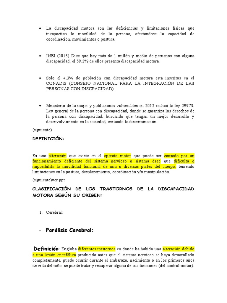 Tipos y Definición de Discapacidad Motora | PDF