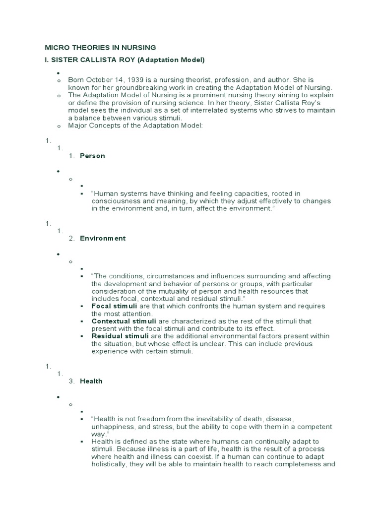 Nursing Theories: Adaptation & Care Models | PDF | Nursing | Theory
