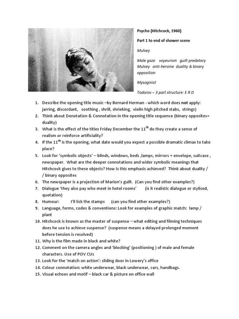 Psycho Questions Part 1 | PDF | Alfred Hitchcock