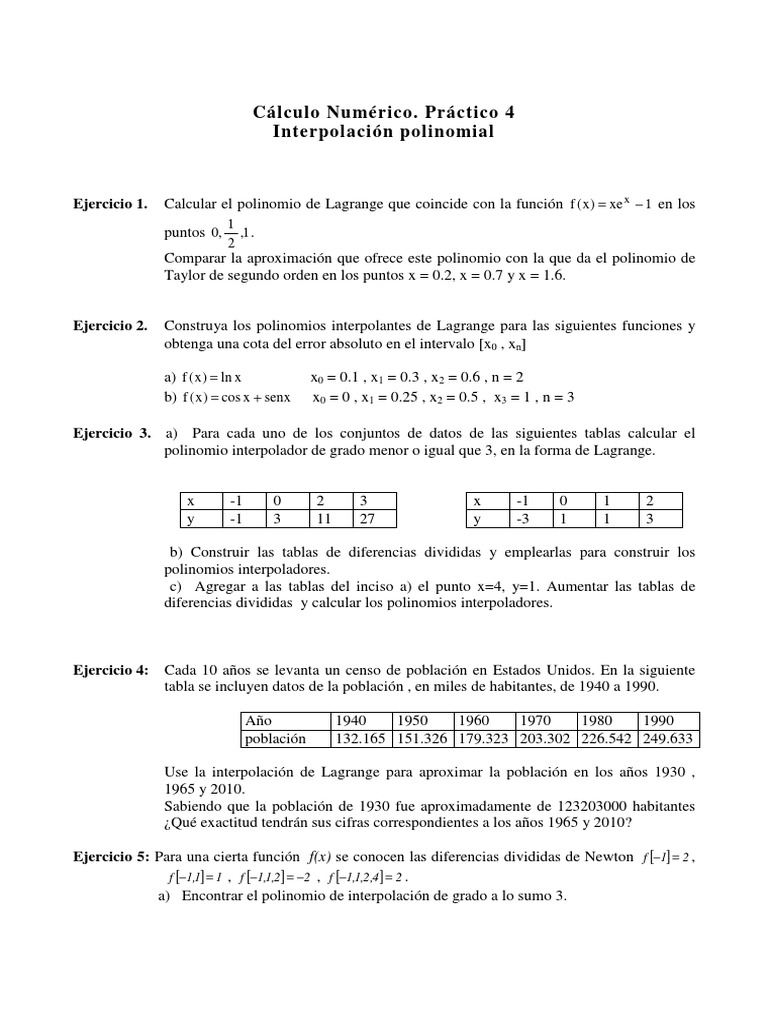 Practico 4 (Interpolación) | PDF | Análisis matemático | Álgebra
