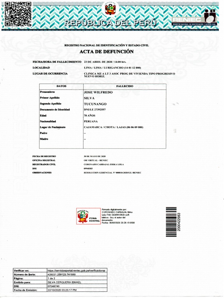 Acta de Defuncion | PDF