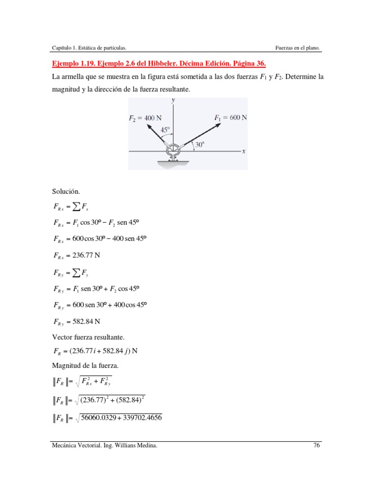 Estatica de Particulas Fuerzas en El Plano Ejercicio 19 | PDF