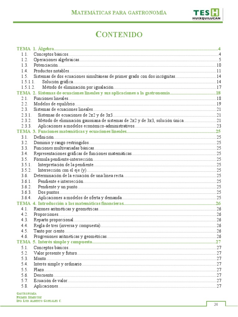 Cuaderno de Ejercicios Matematicas para Gastronomia | PDF | Ecuaciones ...
