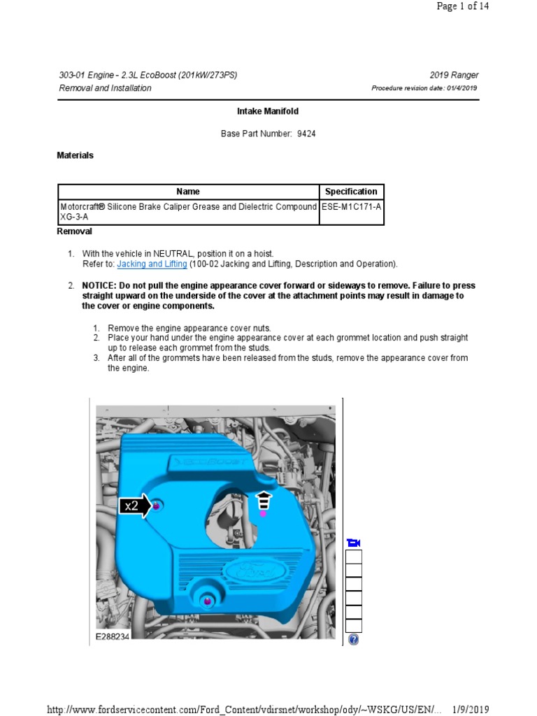 303-01 - 2.3L EcoBoost - Removal and Installation - Intake Manifold ...