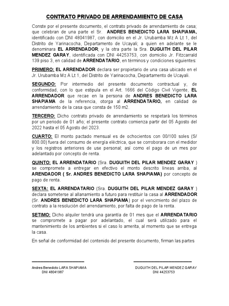 CONTRATO DE RENTA de Casa 2022 | PDF | Derecho empresarial | Derecho ...