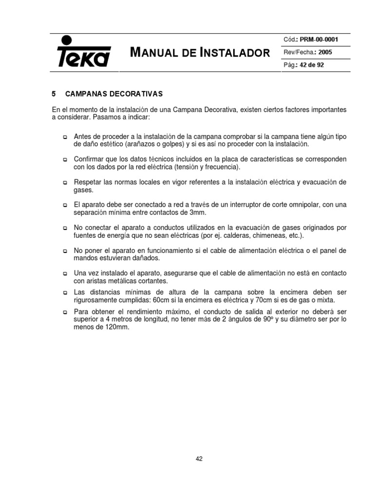 Instalación Campana Extractora Teka | PDF | Energía y recursos | Science