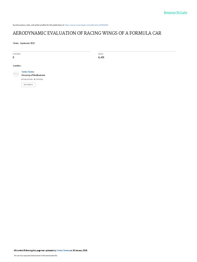 Aerodynamic Evaluation of Racing Wings of A Formula Car: September 2015 ...