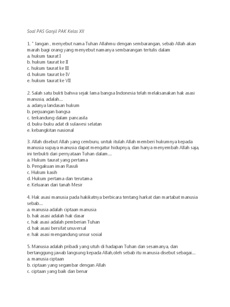 Soal PAS Ganjil PAK Kelas XII | PDF