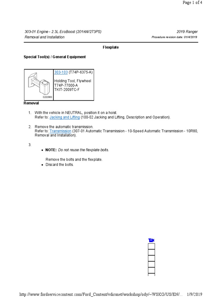 303-01 - 2.3L EcoBoost - Removal and Installation - Flexplate | PDF ...