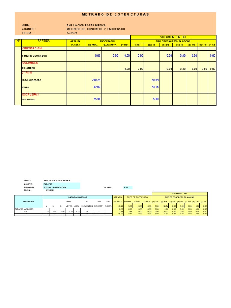 Metrado Concreto Final (Proyecto) - 1 | PDF