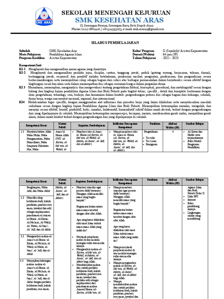 Silabus PAI SMK Kesehatan Aras | PDF