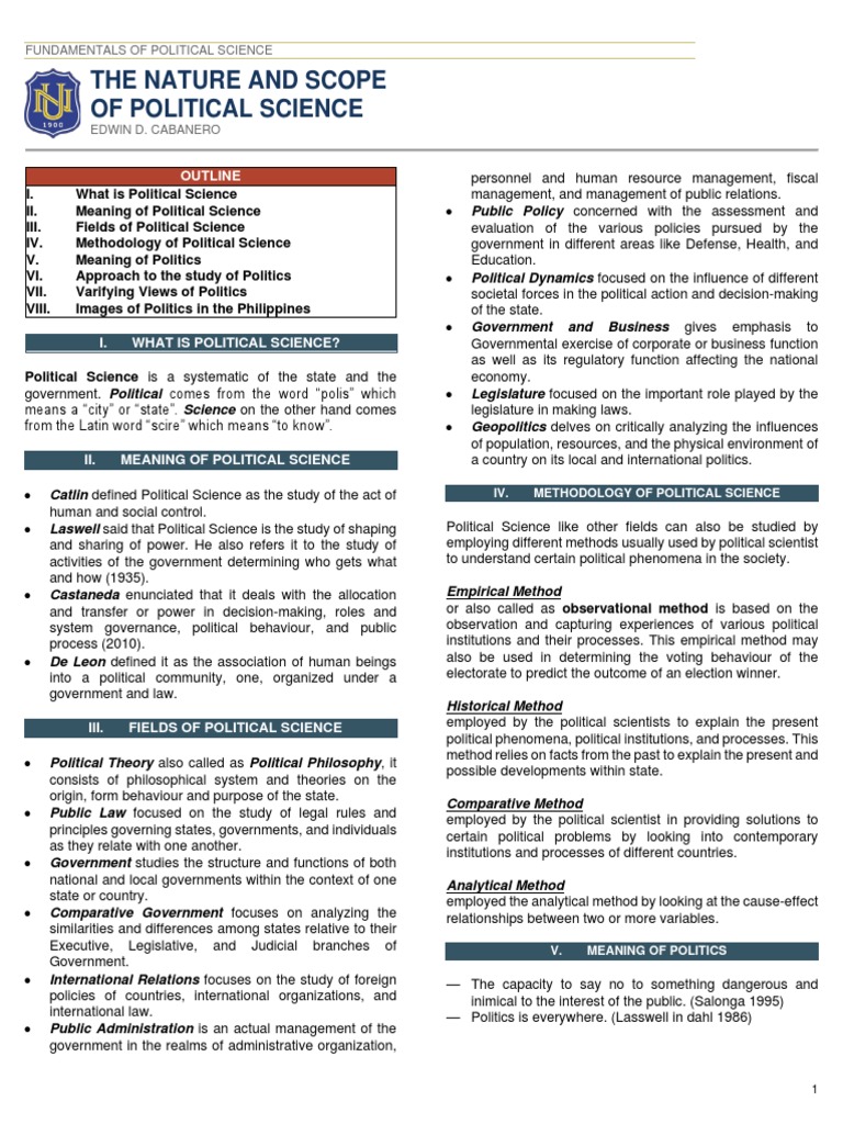 Fundamentals of Political Science Overview | PDF