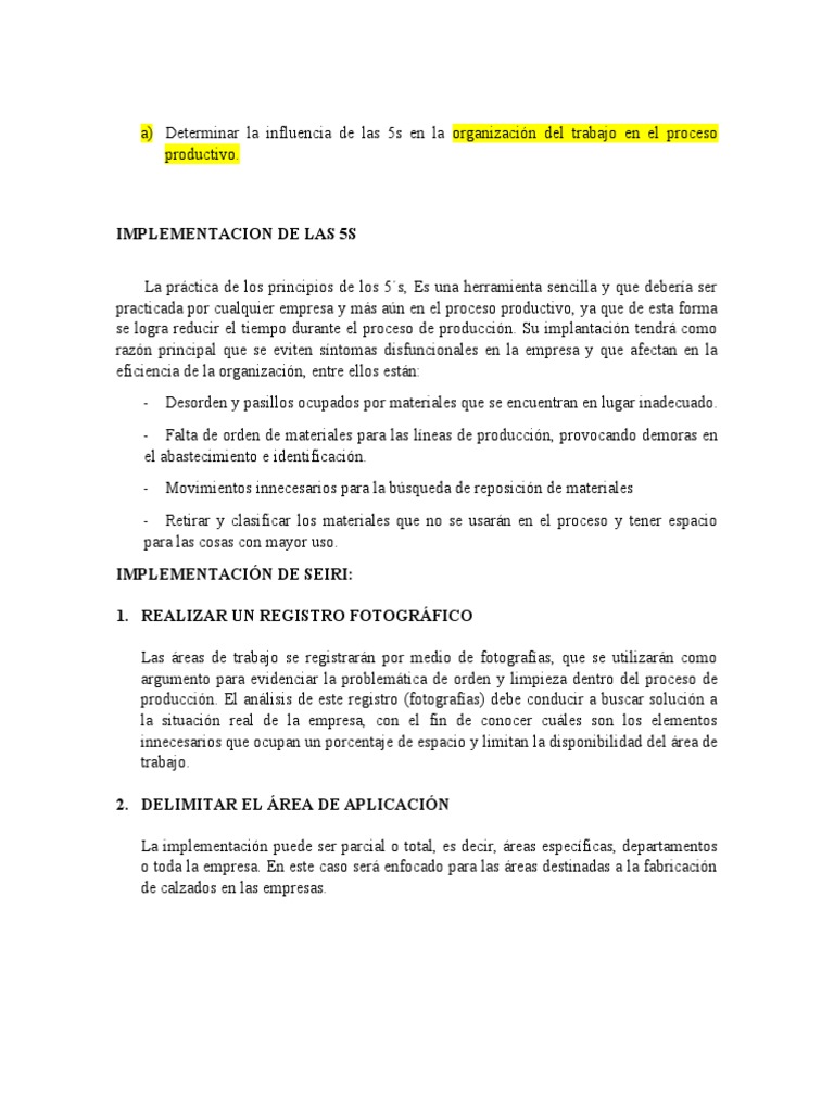 IMPLEMENTACION DE 5S CORREGIDO | PDF