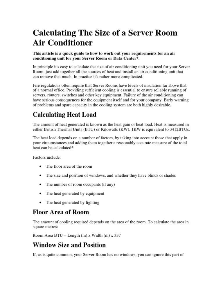 Calculating The Size of A Server Room Air Conditioner | PDF | British ...