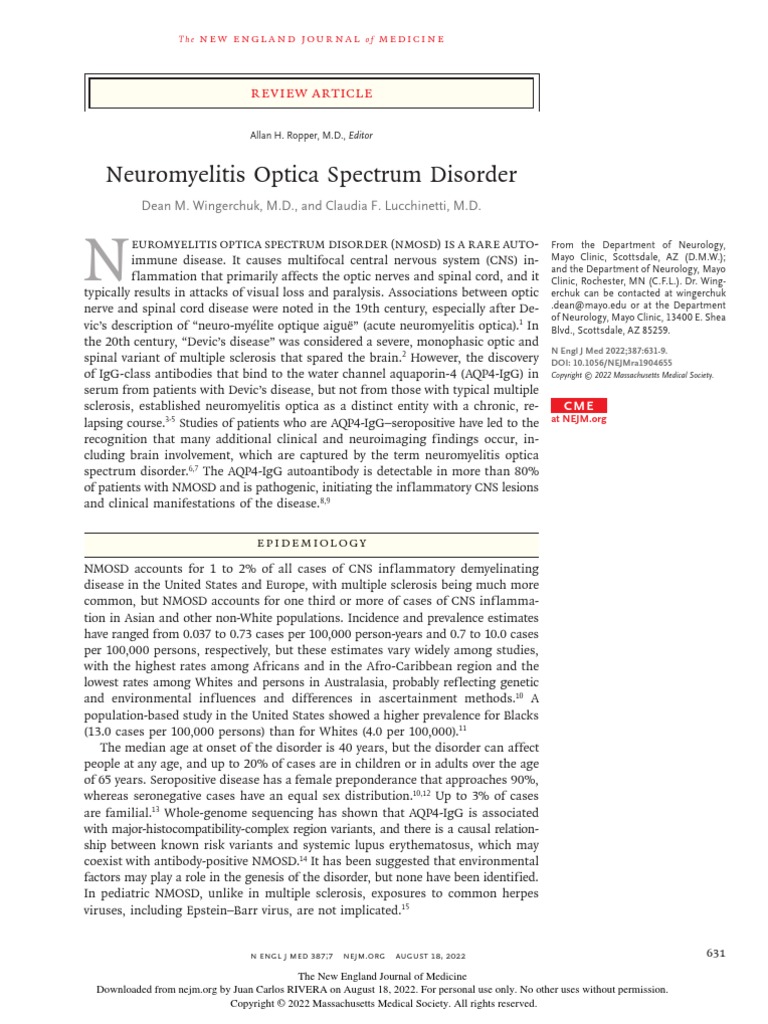 Espectro de NMO NEJM agosto | PDF | Multiple Sclerosis | Diseases And ...