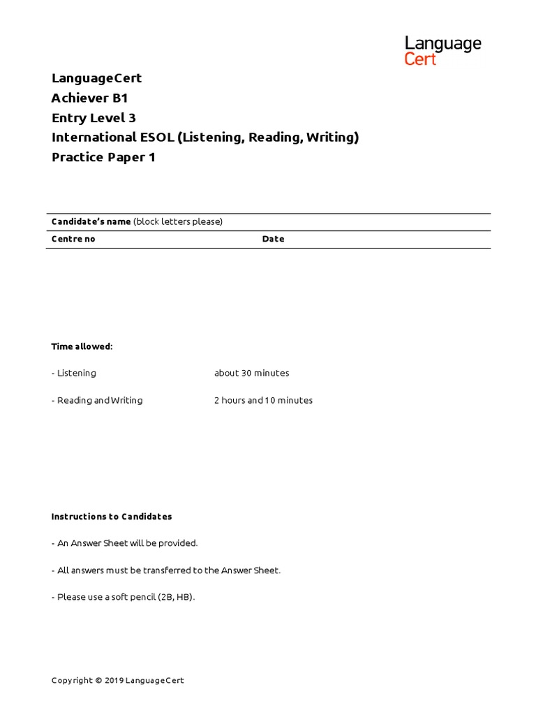LanguageCert PP1 B1 IESOL EP | PDF | Superman