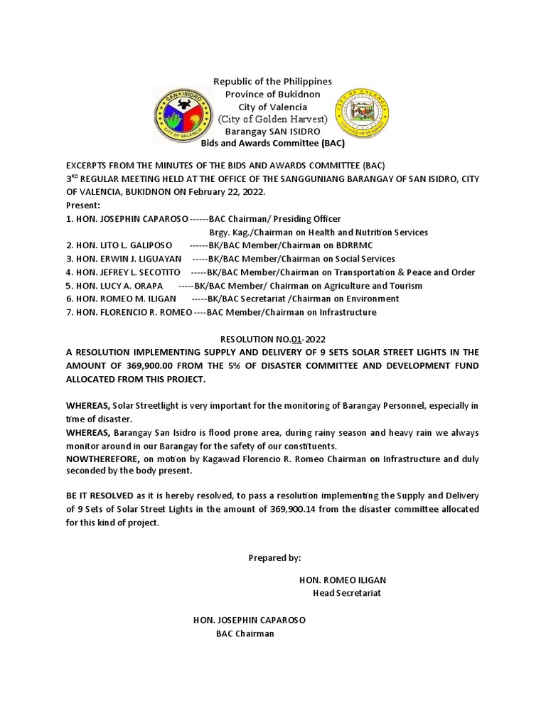 9 Set Solar Streetlights Resolution 2022 | PDF