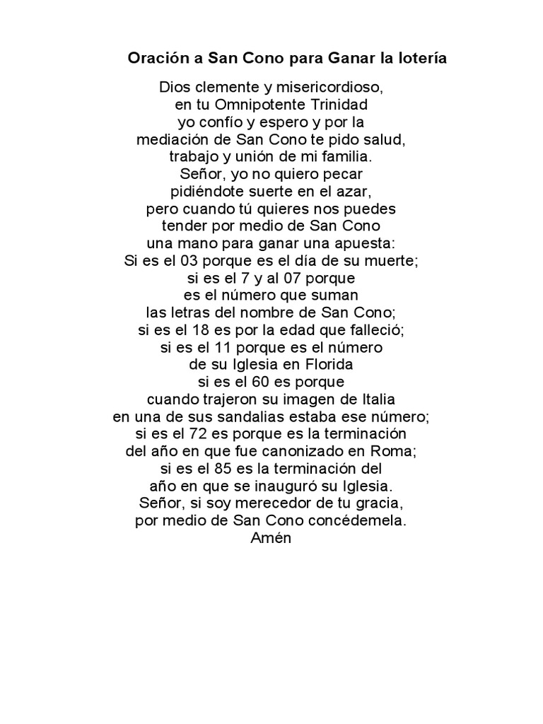 Oración A San Cono para Ganar La Lotería | PDF | Oración
